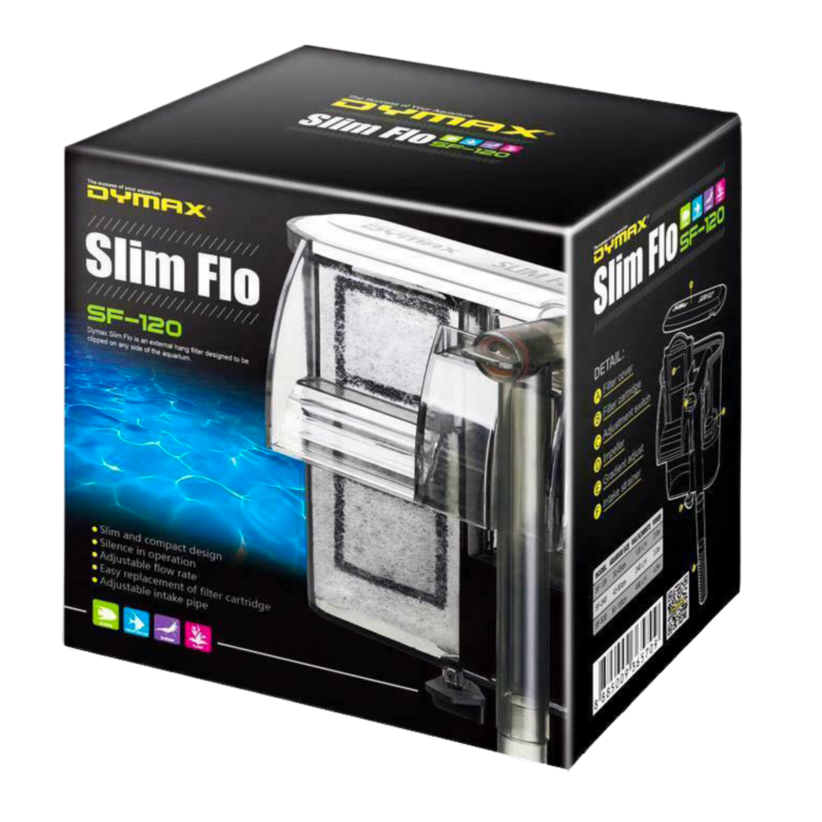 Dymax Slim Flo Hang On Filter SF-120 (110L/h, 20L) – Aura Aquarium